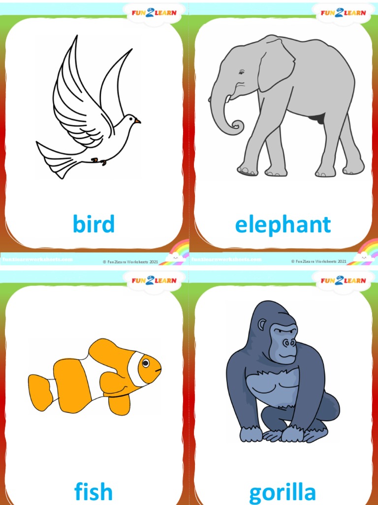 flashcards-bird-elephant-fish-gorilla-buffalo-boyandgirl-f2l | PDF