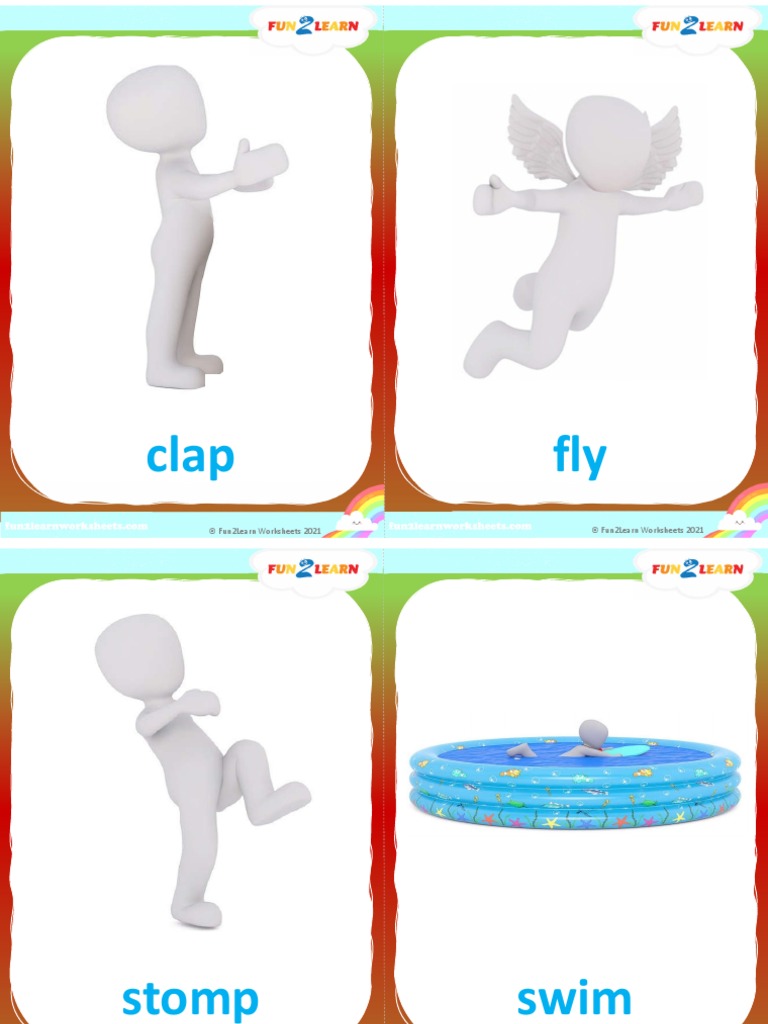 Flashcards Clap Fly Stomp Swim Climb Run Sing Dance f2l | PDF