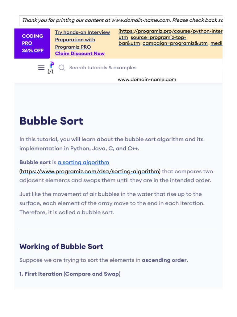 Bubble Sort (With Code in Python-C++-Java-C) | PDF | Software Engineering | Computing