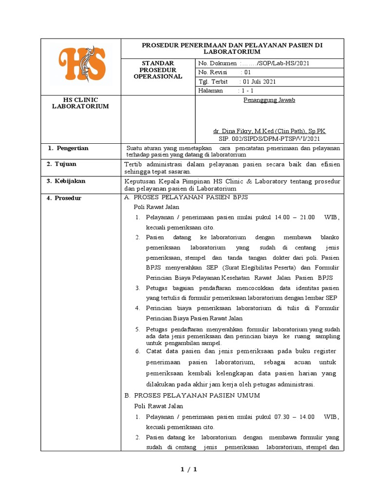SOP Prosedur dan Penerimaan sampel | PDF