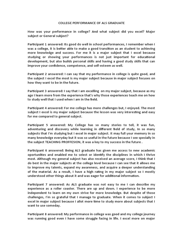 College Performance of Als Graduate Edited | PDF | Experience | Psychology