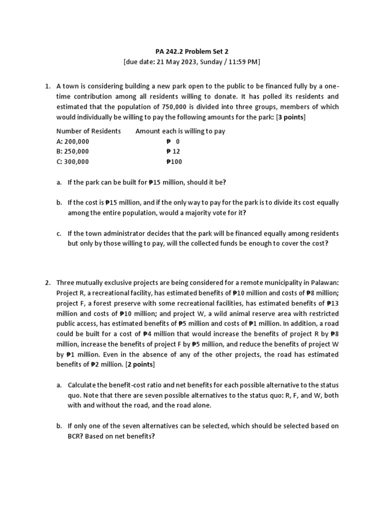 Pa 242 2 Problem Set 2 Pdf Cost Benefit Analysis Economies