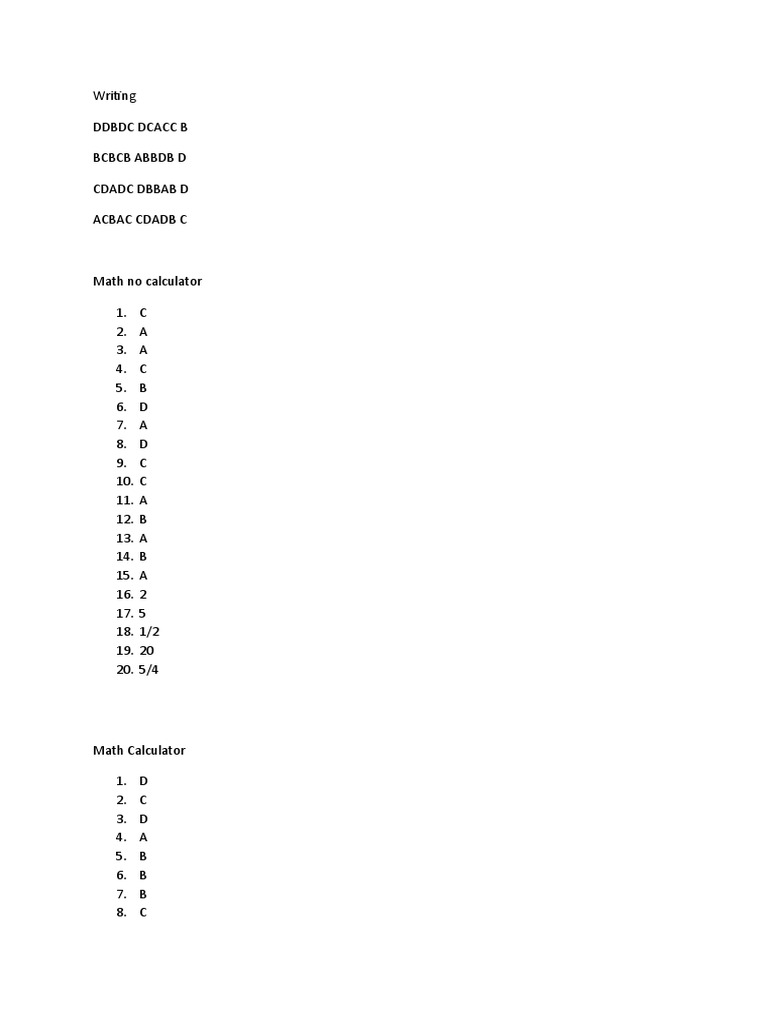 SAT December Answer Key (No Reading) | PDF