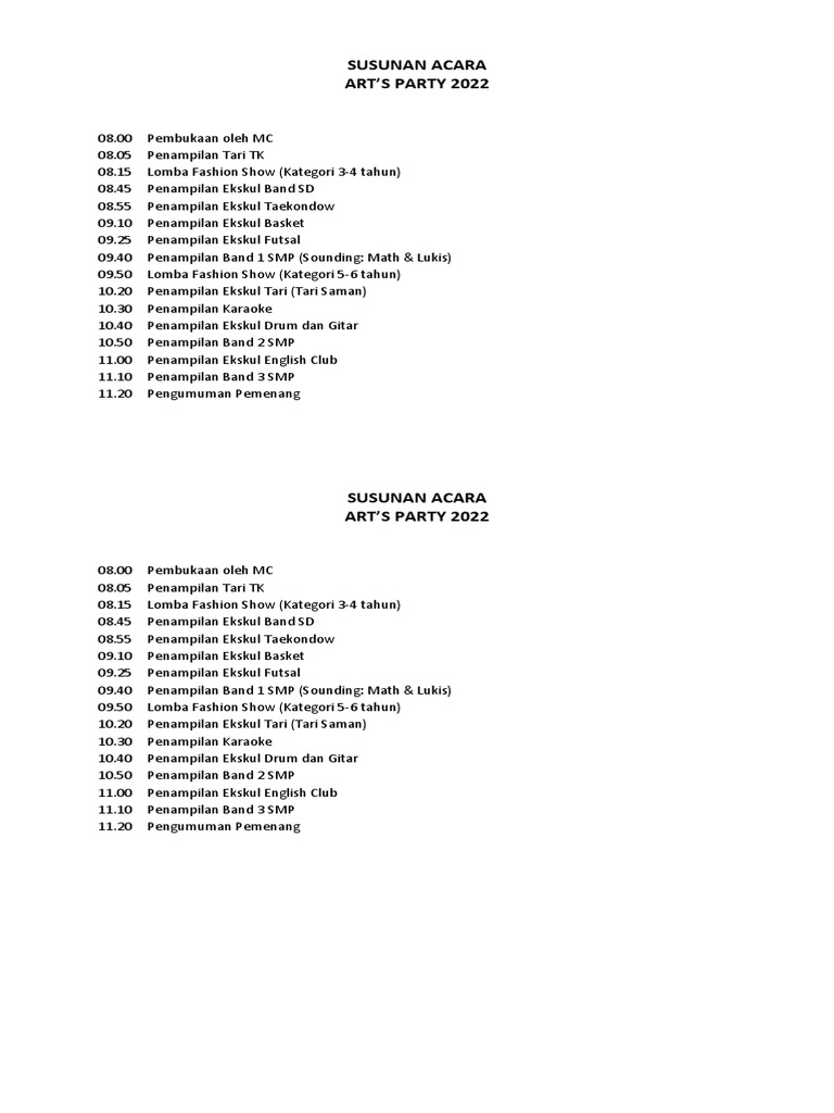 Susunan Acara - Rundown Open House | PDF