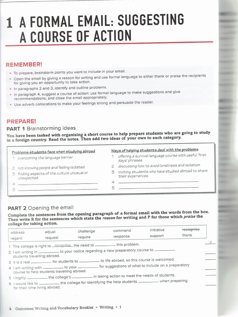 A Formal Email - Suggesting A Course of Action - Writing Booklet Outcomes Advanced | PDF