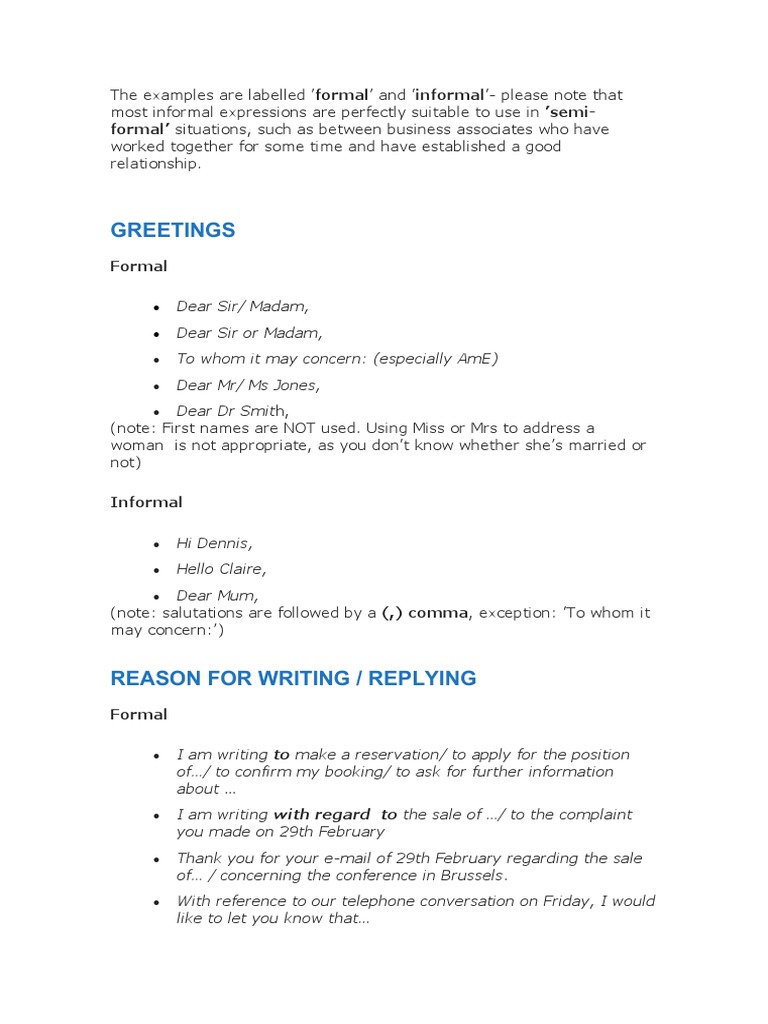Formal and Informal Email Guidelines | PDF | Language Arts & Discipline ...