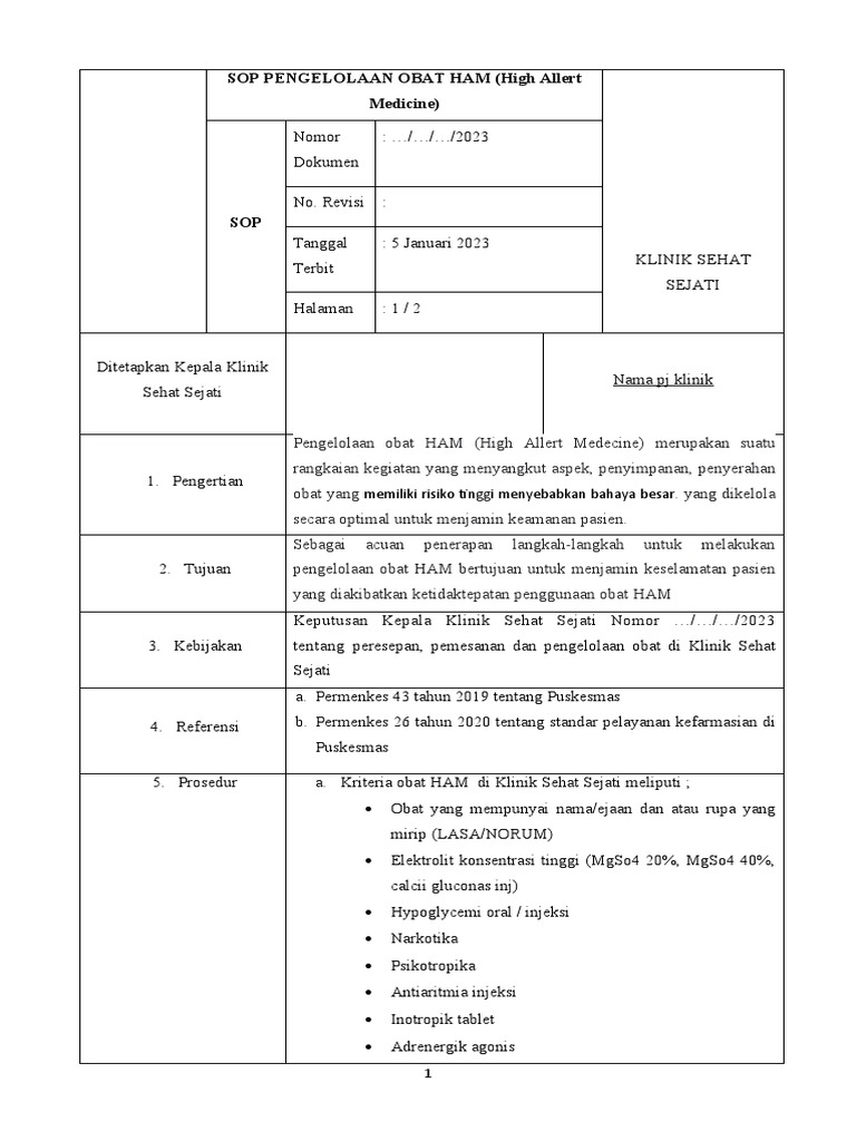 Sop Pengelolaan Obat HAM | PDF
