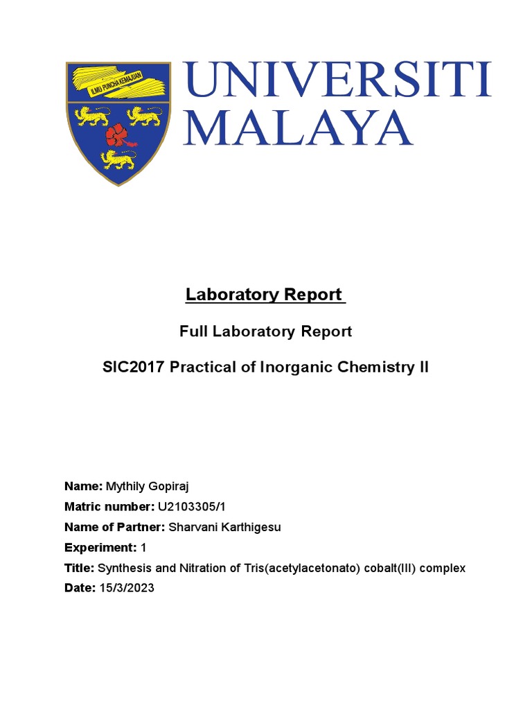 U2103305 - Exp 1 - Lab Report | PDF | Coordination Complex | Mole (Unit)