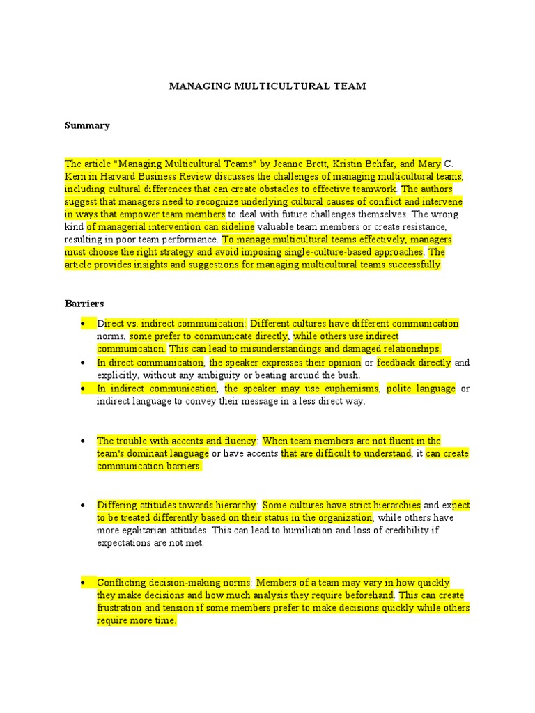 Managing Multicultural Team - Ks | PDF | Communication | Motivation