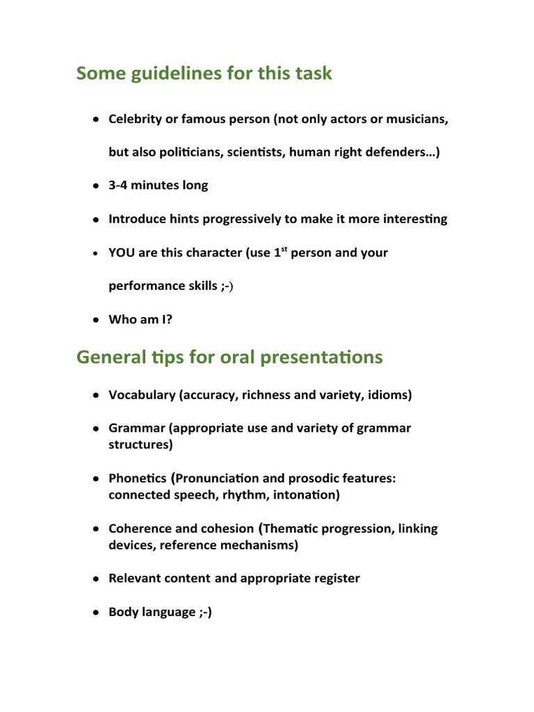 Tips For Oral Presentations - Celebrity Impersonation | PDF | Social ...