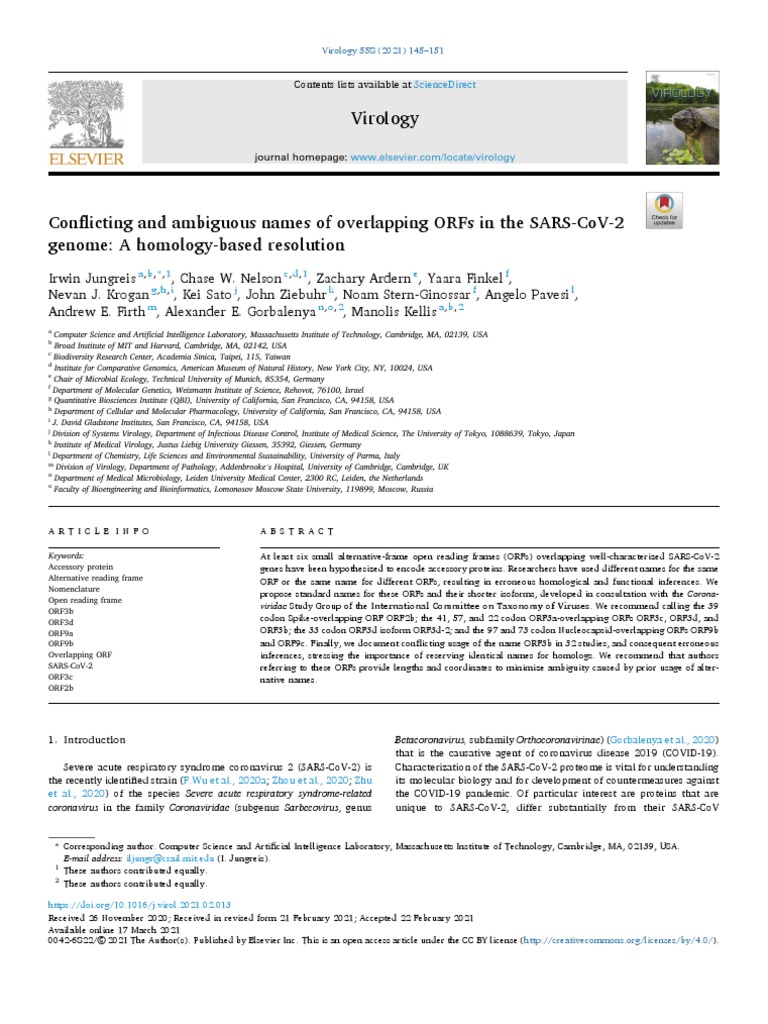 Conflicting and Ambiguous Names of Overlapping ORFs in The SARS-CoV-2 Genome: A Homology-Based ...