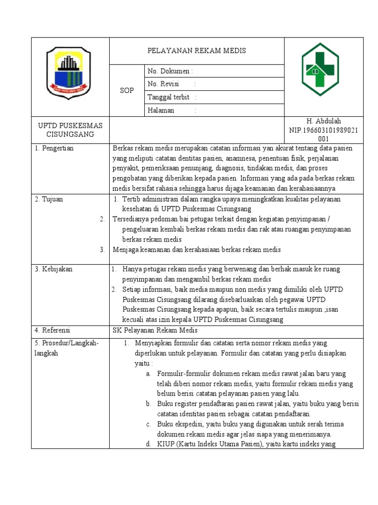 SOP Rekam Medis | PDF