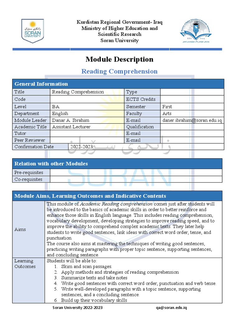 Coursebook of Academic Reading Comprehension | PDF | Reading Comprehension | Behavior Modification