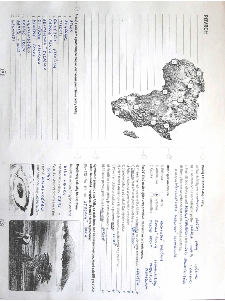 SEKUNDA_pracovný_list_1_povrch_vodstvo_Afrika | PDF