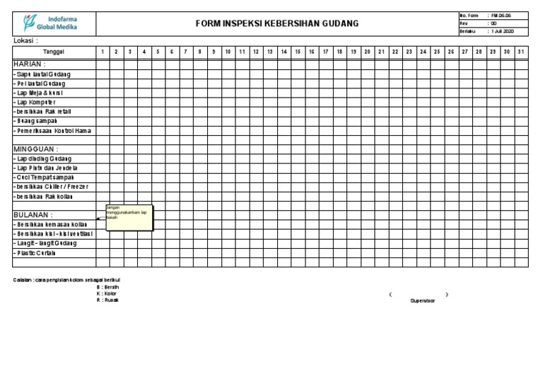 Form Inspeksi Kebersihan Gudang | PDF