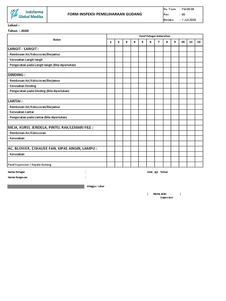 Form Inspeksi Pemeliharaan Gudang | PDF