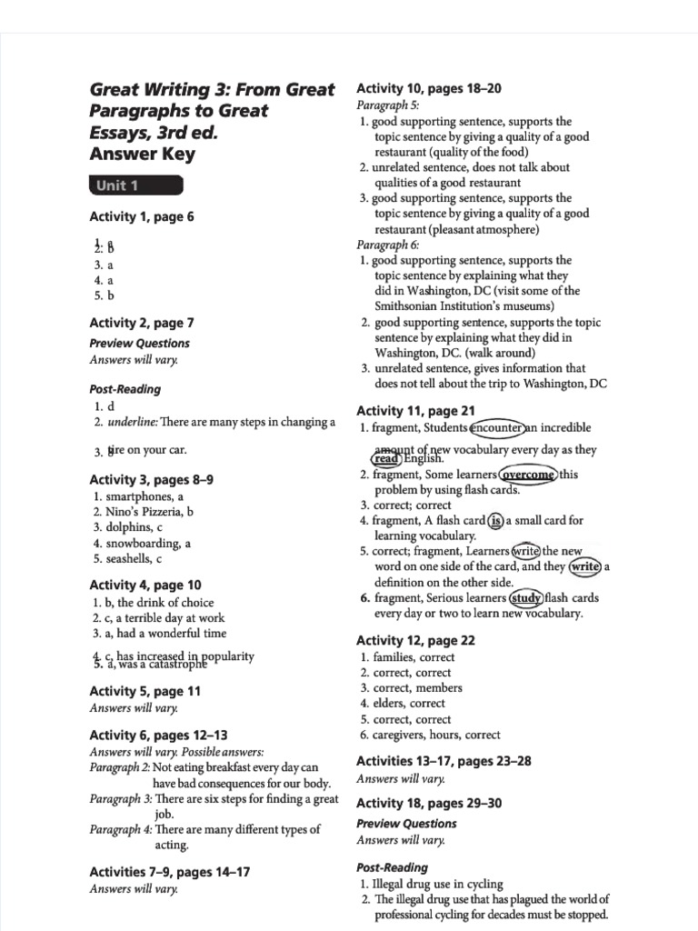 PDF Great Writing 3 Answer Key - Compress | PDF | Vocabulary