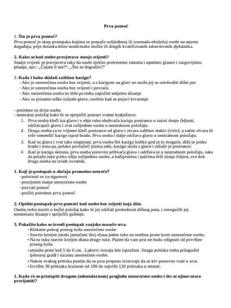 Prva Pomoc Pitanja I Odgovori | PDF