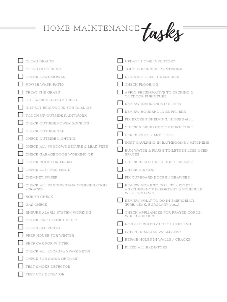 Home Maintenance Task List | PDF