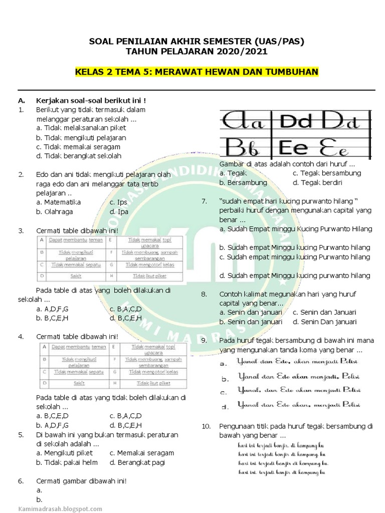 Soal PAS Kelas 2 Tema 6 - Kamimadrasah | PDF