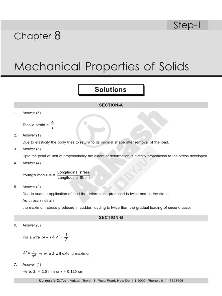 Cls Eng 22 23 Xi Phy Target 4 Level 1 Chapter 8 Pdf Elasticity