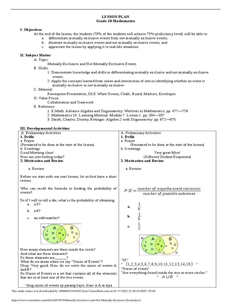 Mutually Exclusive and Not Mutually Exclusive Events | PDF | Mathematics