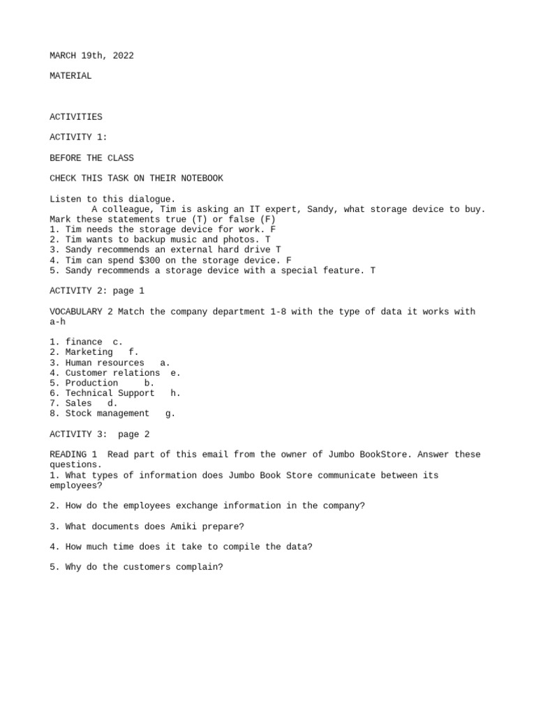 To Do in Class | PDF