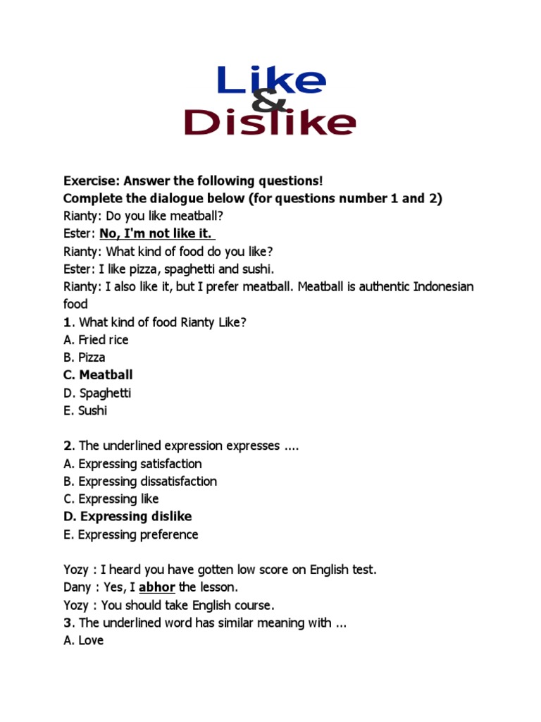 Soal Like and Dislike-1 | PDF