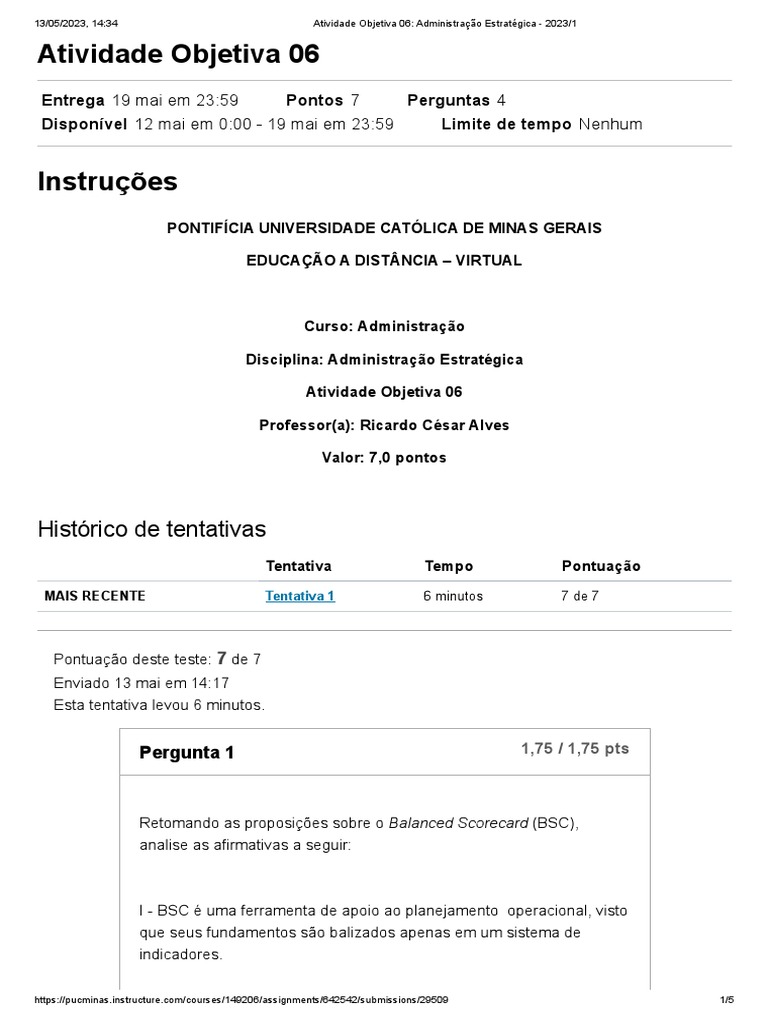 Atividade Objetiva 06 | PDF | Gestão estratégica | Business