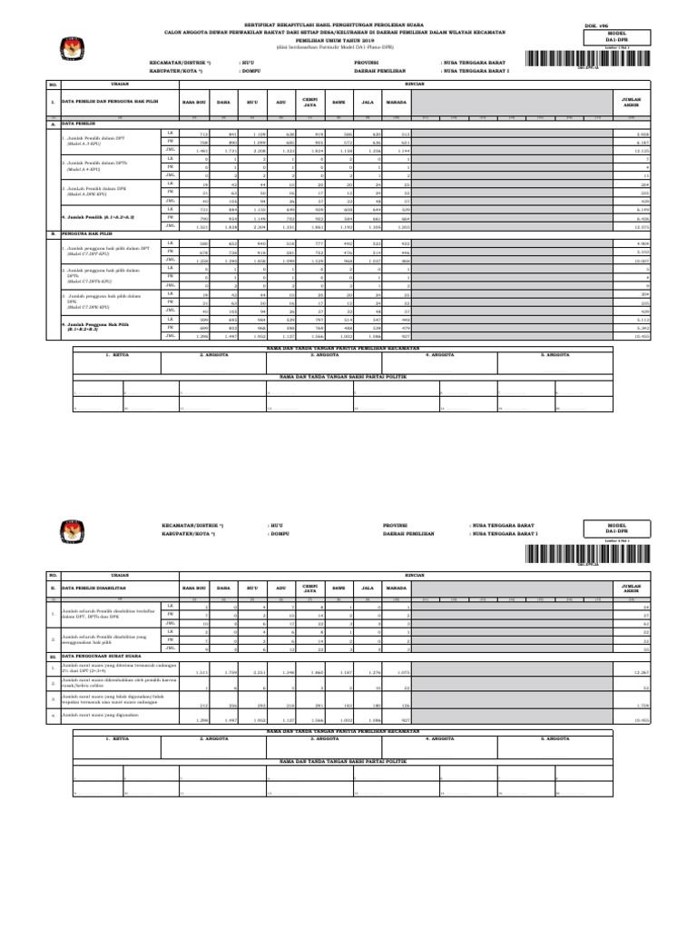 Model Da1 DPR 54614 Huu Dapil Nusa Tenggara Barat I | PDF
