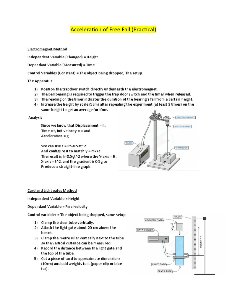 Free Fall Acceleration Experiment Guide | PDF | Teaching Methods ...