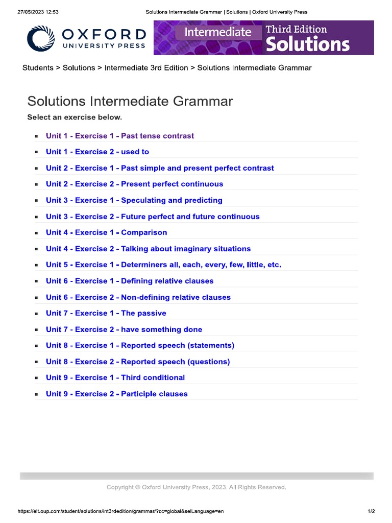 Solutions Intermediate Grammar - Solutions - Oxford University Press | PDF