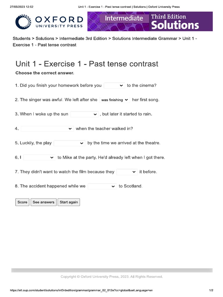 Unit 1 - Exercise 1 - Past Tense Contrast - Solutions - Oxford ...