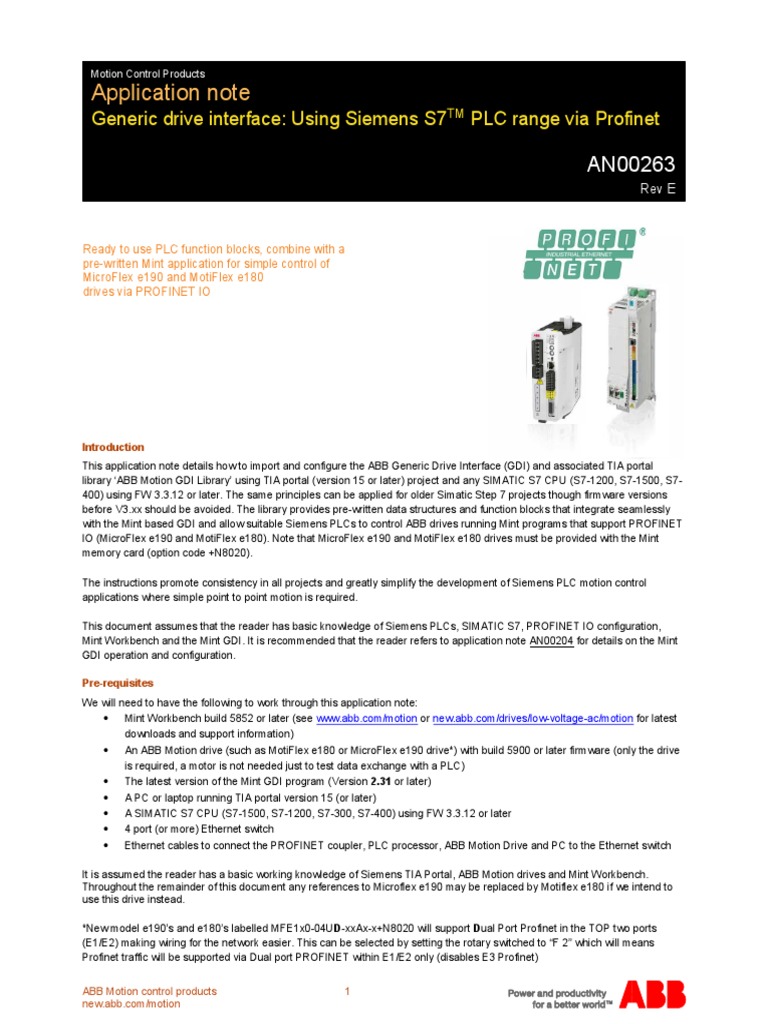 AN00263 Generic Drive Interface Using Siemens S7 PLCs Via Profinet Rev E en | Download Free PDF ...