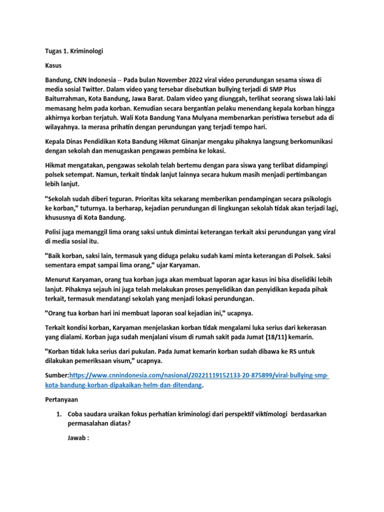 Tugas 1. Kriminologi | PDF | Ilmu Sosial