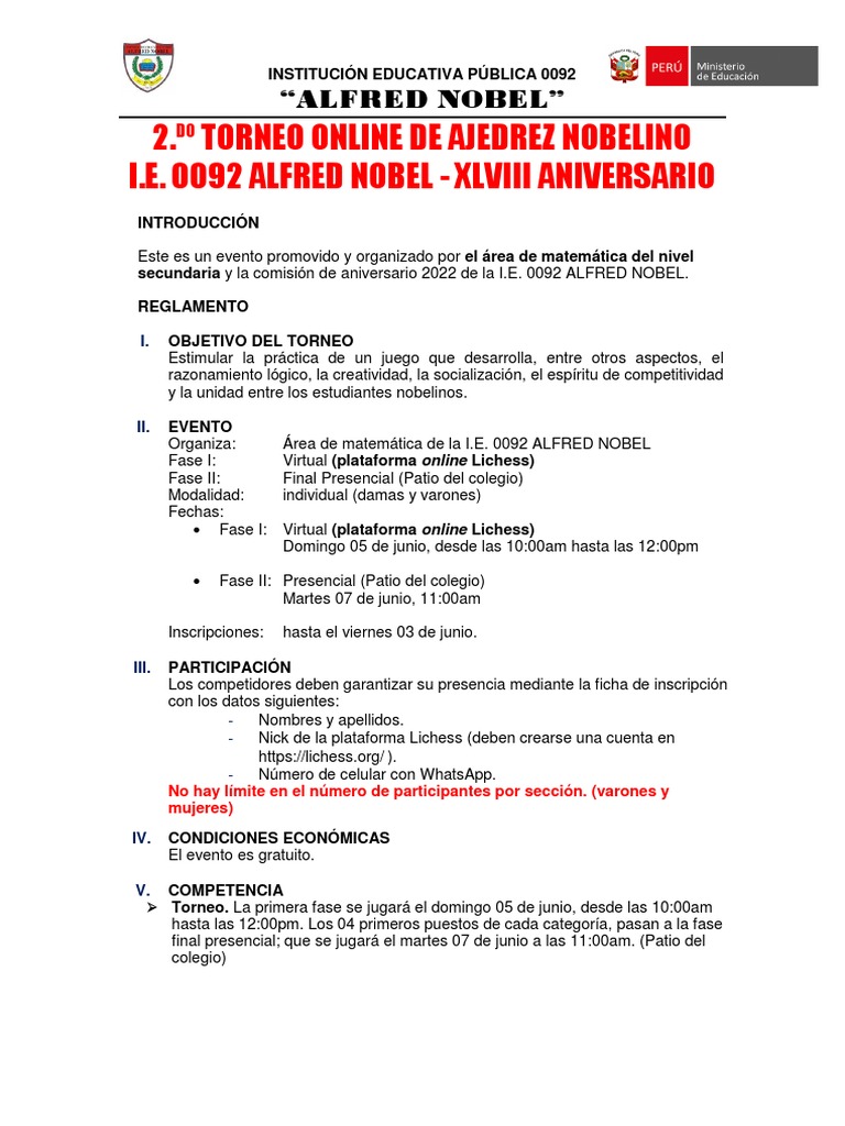 Ejemplo de Bases de Torneo de Ajedrez | PDF | Ajedrez