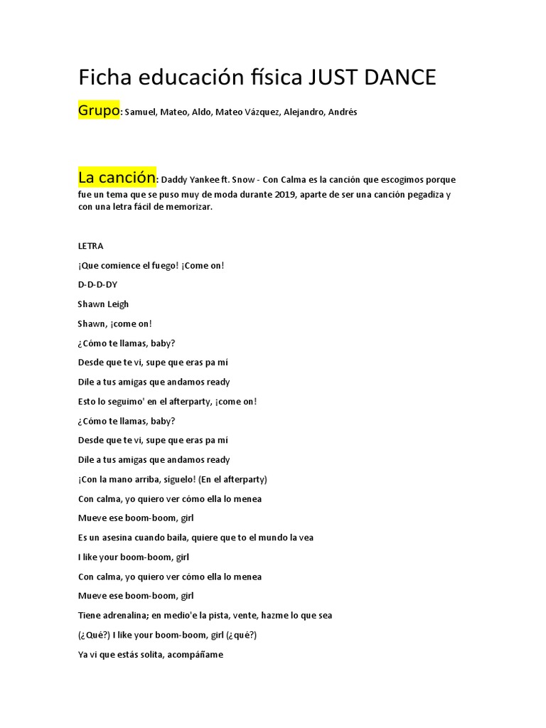 Ficha Educación Física JUST DANCE | PDF