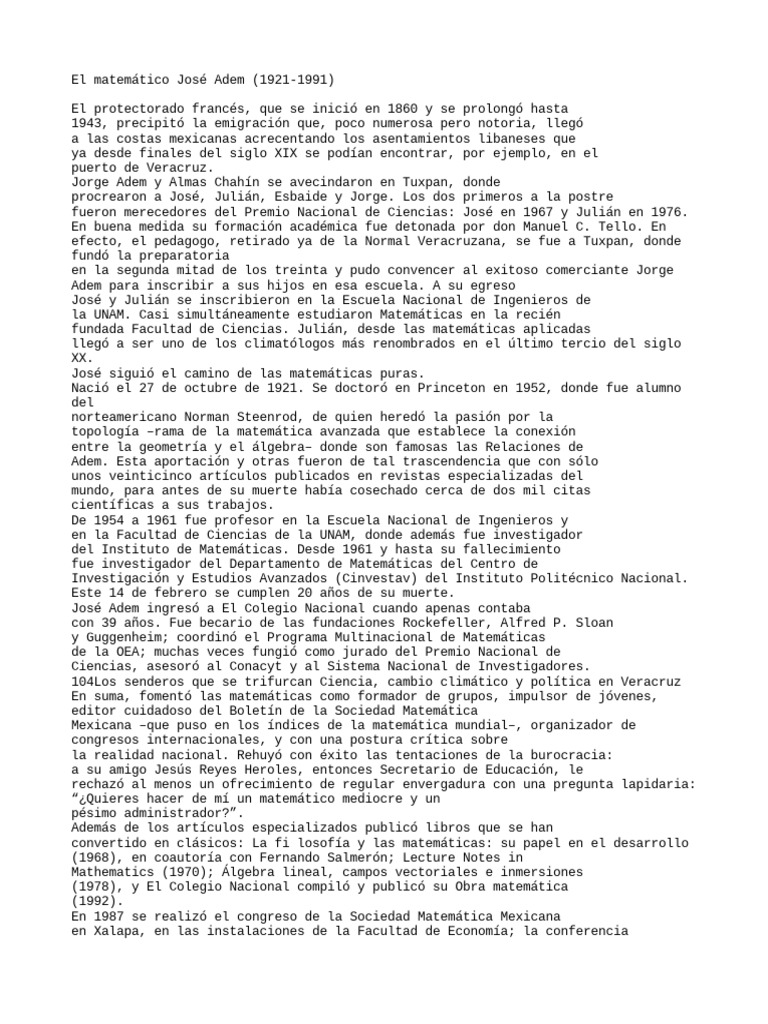 El Matemático José Adem | PDF | Science | Matemáticas