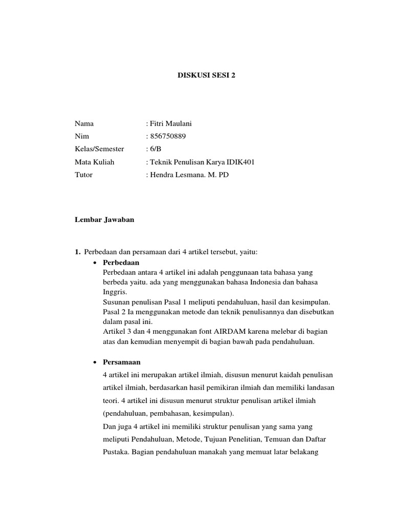 Diskusi Sesi 2 Teknik Penulisan Karya Ilmiah | PDF