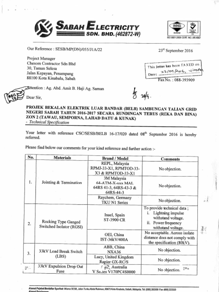Katalog & Spesifikasi Teknikal Bagi Peralatan Untuk Sistem 33kV | PDF