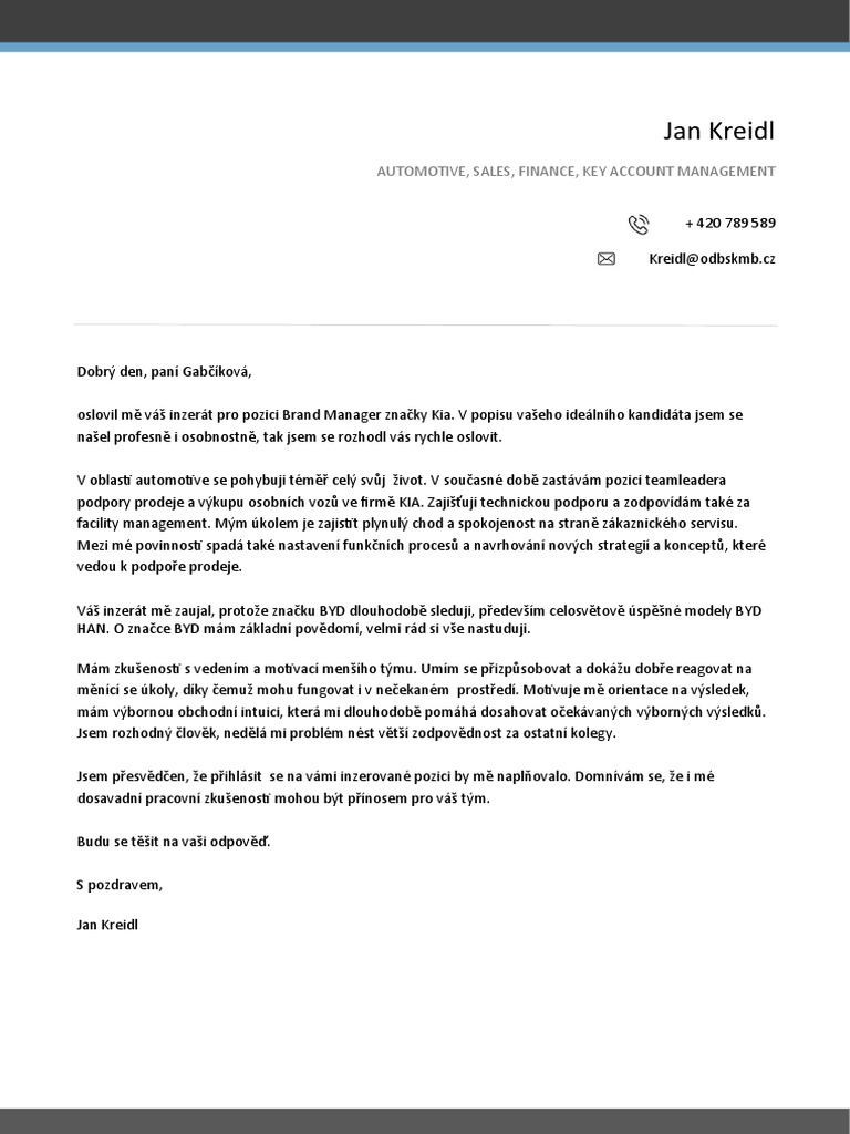 Motivacni Dopis Manazeros | PDF