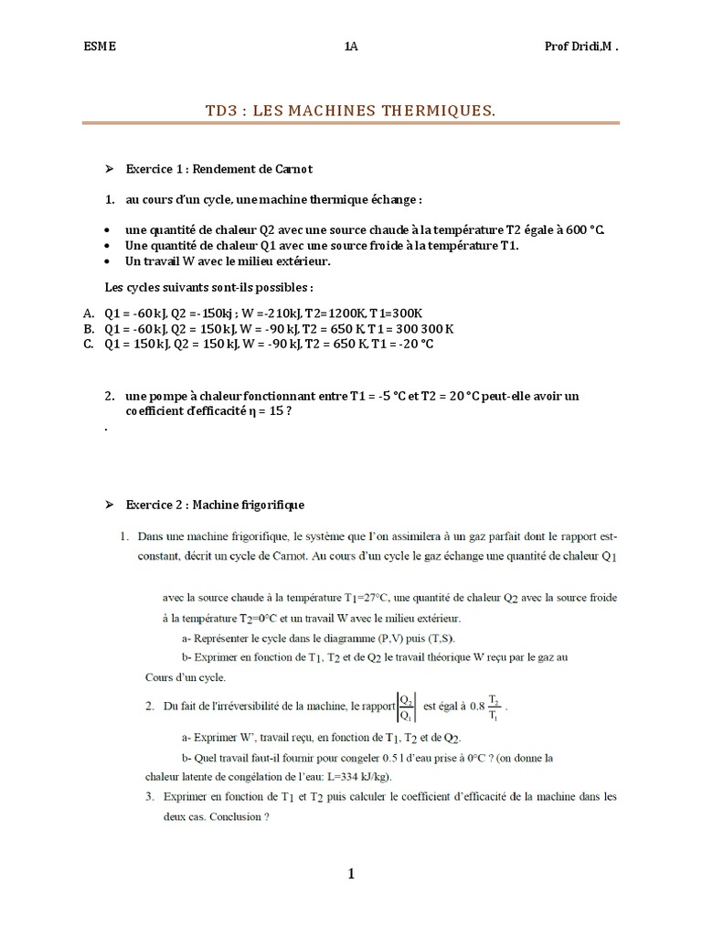 Td3: Les Machines Thermiques | PDF