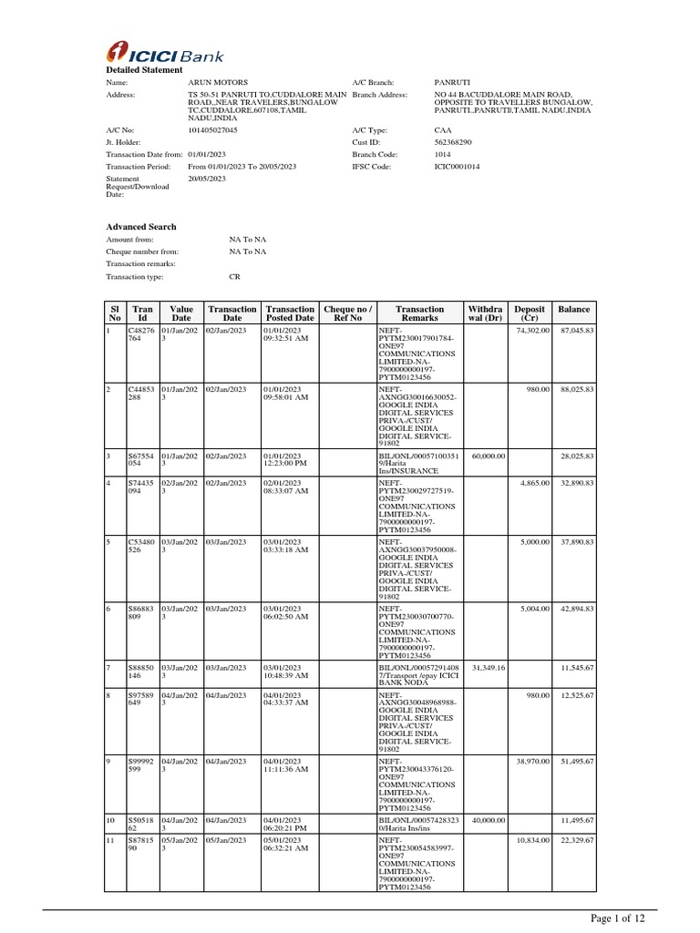 Detailed Statement | PDF | Banking | Banking Technology