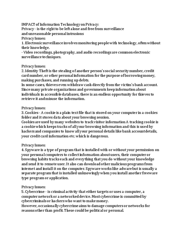 IMPACT of Information Technology On Privacy | PDF | Privacy | Cybercrime