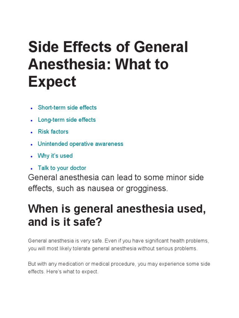 Side Effects of General Anesthesia | Download Free PDF | Anesthesia ...