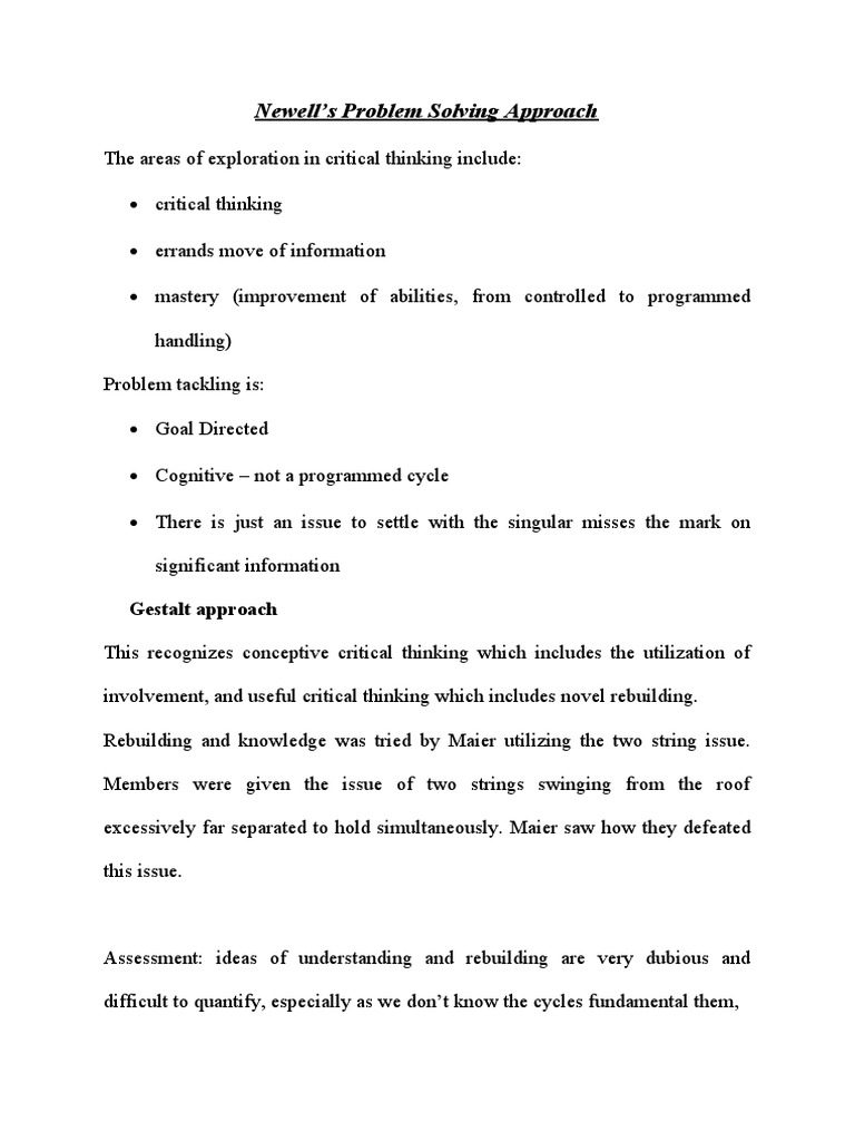 Newell's Approach To Problem Solving | PDF | Thought | Science