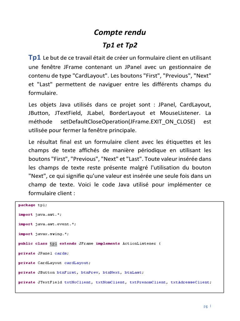 Compte Rendu: Tp1 Et Tp2 | PDF | Java (Langage de programmation) | Gestion informatique
