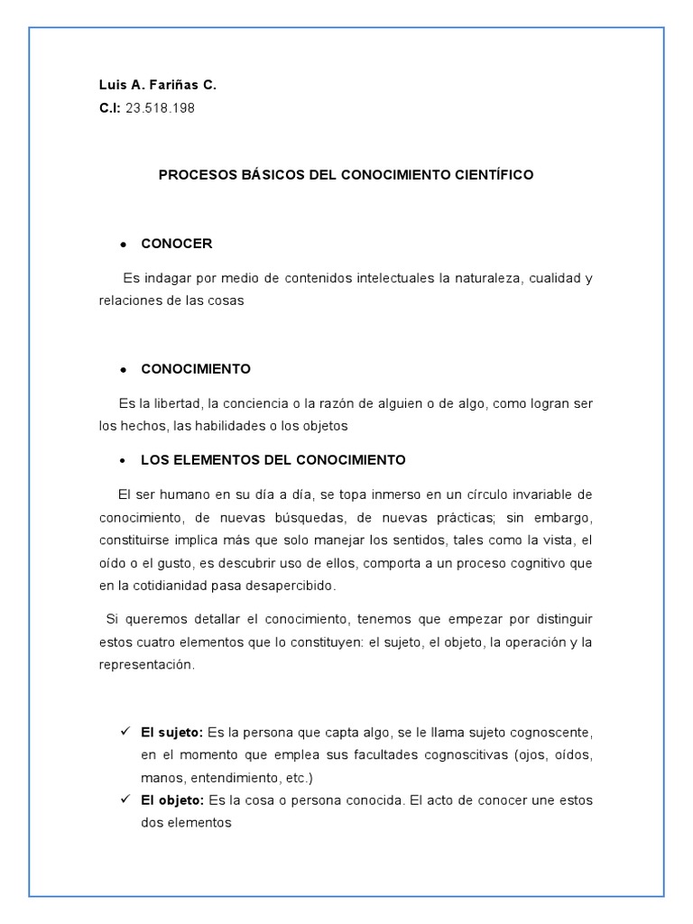 Procesos Básicos Del Conocimiento Científico Ensayo | Descargar gratis PDF | Conocimiento ...