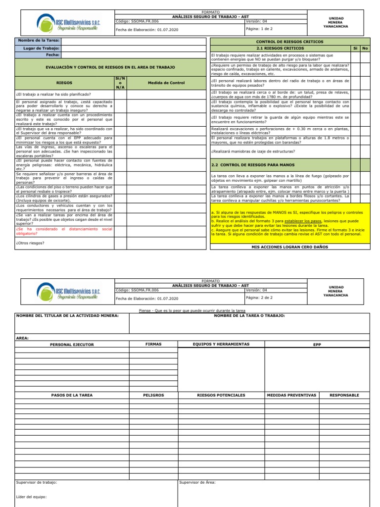 .006 - Análisis Seguro de Trabajo - Ast | PDF