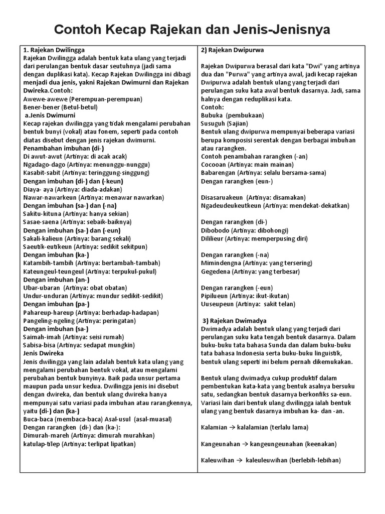 Contoh Kecap Rajekan Dan Jenis | PDF